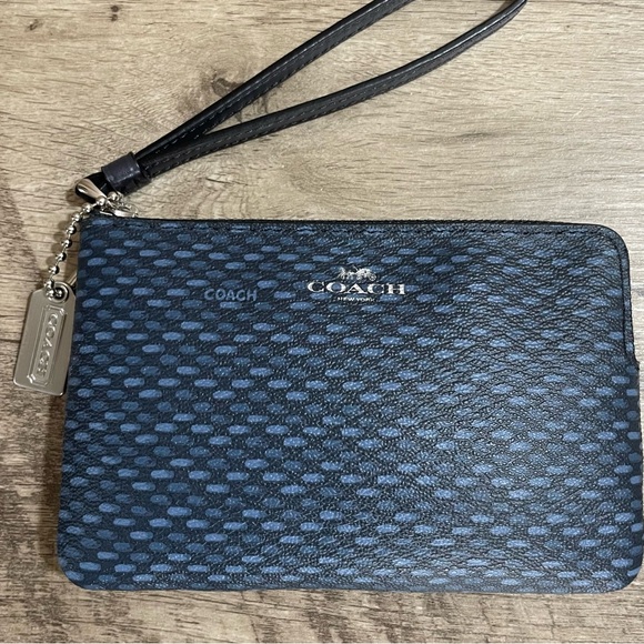 Coach | Bags | Coach Navy Blue Silver Wristlet Pouch Mini Bag Clutch ...